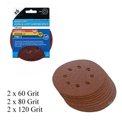 6 x Mixed Grit Hook and Loop 125mm Sanding Disc Sheets, Palm Orbital ...