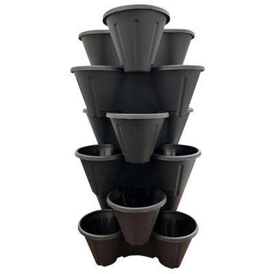 6 x Tri-Pot Stacking Strawberry Black Flower Herbs Vegetable Plant Pots ...