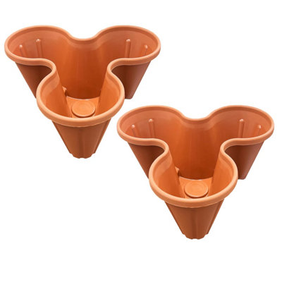 6 x Tri-Pot Stacking Strawberry Terracotta Flower Herbs Vegetable Plant ...