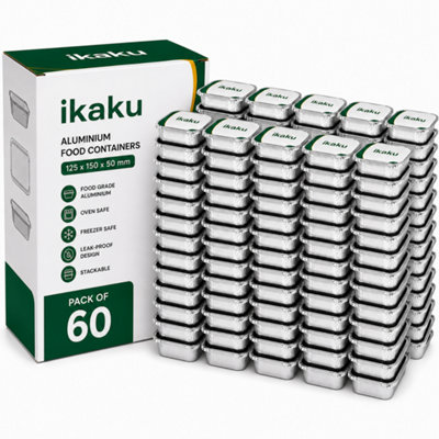 60 Aluminium Foil Food Containers with Lids 125 x 150 x 50 mm Compact ...