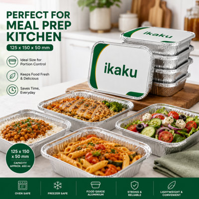 60 Aluminium Foil Food Containers with Lids 125 x 150 x 50 mm Compact ...
