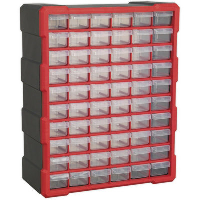60 Drawer Parts Storage Cabinet - Wall Mounted or Freestanding - Red ...
