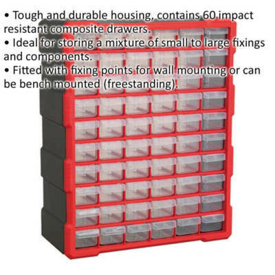 60 Drawer Parts Storage Cabinet - Wall Mounted or Freestanding - Red ...