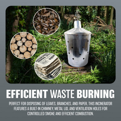 60 Litre Medium Incinerator Galvanised Metal Garden Waste Rubbish Wood ...