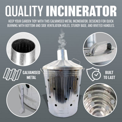 60 Litre Medium Incinerator Galvanised Metal Garden Waste Rubbish Wood ...