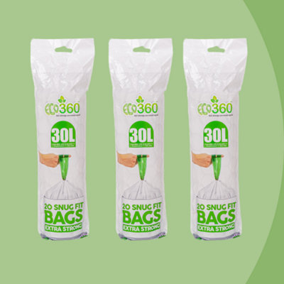 60 Snug Fit Bin liners 30L Drawstring Handle Bin Bags - Compatible with ...