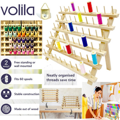 Buy 60-Spool Thread Organiser Wooden Thread Storage Rack with Hooks ...