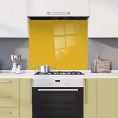 60 x 60cm Mustard Glass Kitchen Splashback Splatter Screen Pre Drilled ...