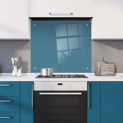 60 x 65cm Teal Glass Kitchen Splashback Splatter Screen Pre Drilled ...