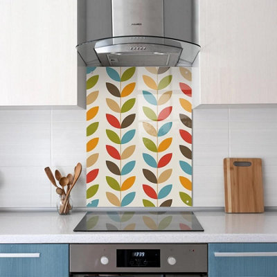 60 x 80cm Retro Flower Pattern Glass Kitchen Splashback Splatter Screen ...