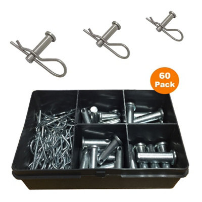 60 x Assorted Metric Clevis Pin Fasterners & Retaining R Clips, Plated