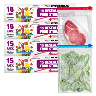 60 X Resealable Freezer Bags With Zipper Seal Frozen Food Seal Fresh ...