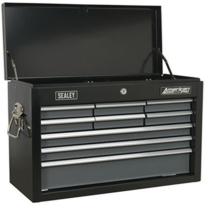 600 x 260 x 380mm BLACK 9 Drawer Topchest Tool Chest Storage Unit ...