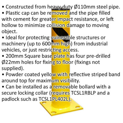 600mm Anti-Collision Safety Bollard - Car Park / Warehouse Floor ...
