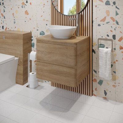 600mm Bathroom Countertop Vanity Unit Oval Basin Soft Close Wall Hung ...