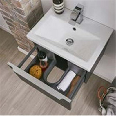 600mm Bathroom Matt Dark Grey Wall Mounted Vanity Unit and Basin ...