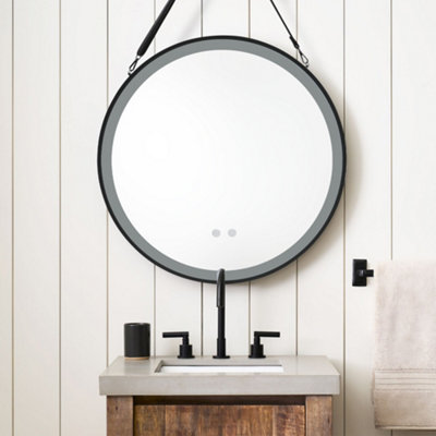 600mm Dia Round Metal LED Mirror with Hanging Strap