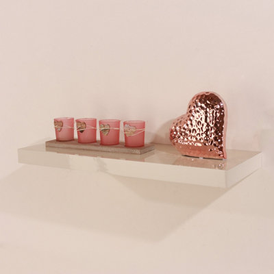 600mm floating hudson shelf kit, cream high gloss