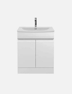 600MM HIGH GLOSS WHITE HANDLELESS VANITY UNIT - FLOOR STANDING, SOFT ...