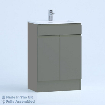 600mm Minimalist 2 Door Floor Standing Bathroom Vanity Basin Unit (Fully Assembled) - Lucente ...