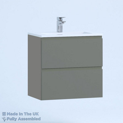 600mm Minimalist 2 Drawer Wall Hung Bathroom Vanity Basin Unit (Fully Assembled) - Lucente Gloss ...