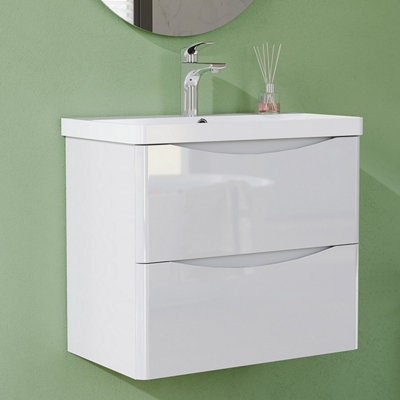 600mm Vanity Unit with Basin Gloss White Resin Sink Bathroom Wall ...