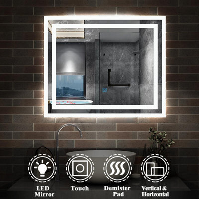 600x500mm Bathroom Mirror with Lights and Anti-fog Function, Touch ...