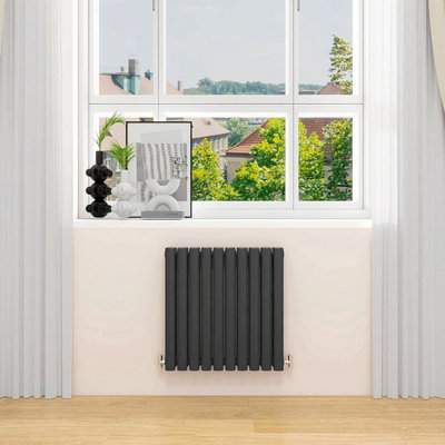 600x590mm Horizontal Double Oval Column Designer Radiator Anthracite