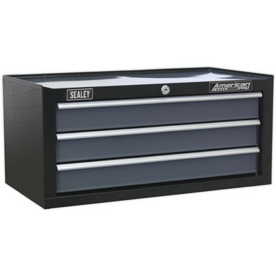 605 x 310 x 275mm BLACK 3 Drawer MID-BOX Tool Chest Lockable Storage ...