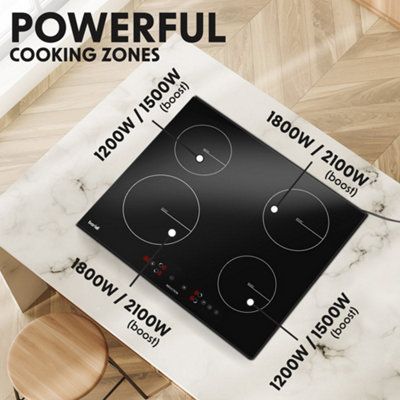 60cm 2800W 4 Zone Induction Cooktop - Black Glass Touch Control