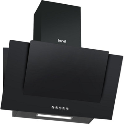 60cm Angled Black Glass Cooker Hood & Carbon Air Filters Kitchen ...