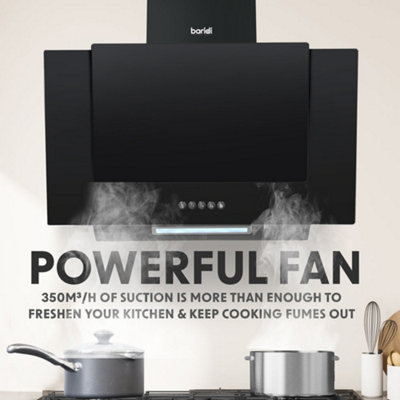 60cm Angled Black Glass Cooker Hood & Carbon Air Filters Kitchen ...