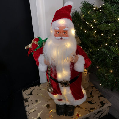 60cm Battery Operated Lit Traditional Red Santa with Sack Christmas ...