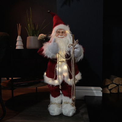 60cm Battery Operated Red Standing Light up Santa Claus with Brown ...