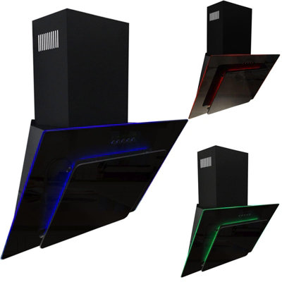 60cm Black Cooker Hood - Angled Extractor Fan with 3 Colour Edge Lit ...