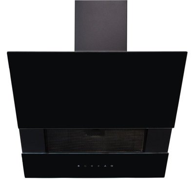 60cm Black Cooker Hood Angled Extractor Fan with Sliding Glass Panel ...