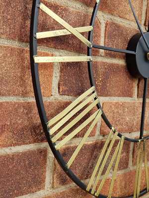 60cm Black & Gold Metal Roman Numerals Large Analog Wall Clock Indoor ...