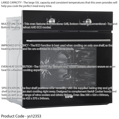 60cm Black Integrated Electric Oven with Grill - 55L Wall Mounted Fan ...