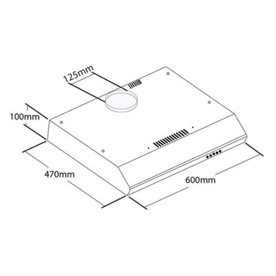 60cm Black Slimline Visor Cooker Hood Kitchen Extractor Fan