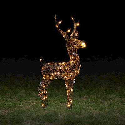 60CM Brown Wicker Light Up Small Stag with 90 White LEDs