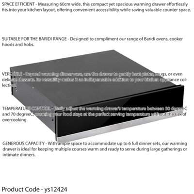 60cm Built-In Warming Drawer - Kitchen Wall Plate Heater - Push Open ...