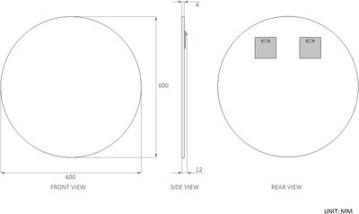 60cm Circular Frameless Bathroom Mirror with Wall Hanging Fittings