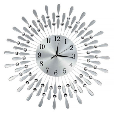60cm Diamante Beaded Crystals Quartz Jeweled Wall Clock Home Decor ...