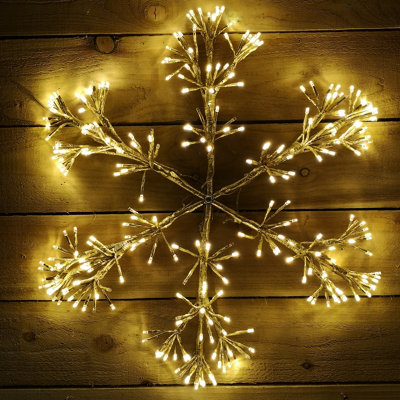 60cm Gold Starburst Snowflake Wall Window Decoration with 300 Warm ...
