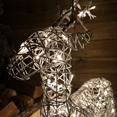 60cm Grey Outdoor Standing Wicker Reindeer Decoration With LED Lights