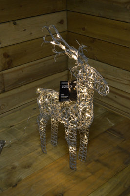 60cm Grey Outdoor Standing Wicker Reindeer Decoration With LED Lights