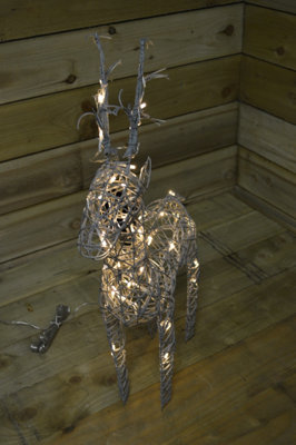 60cm Grey Outdoor Standing Wicker Reindeer Decoration With LED Lights