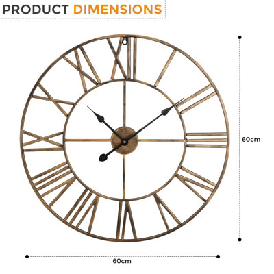 60cm Large Metal Outdoor Garden Wall Clock Giant Open Face Design with ...