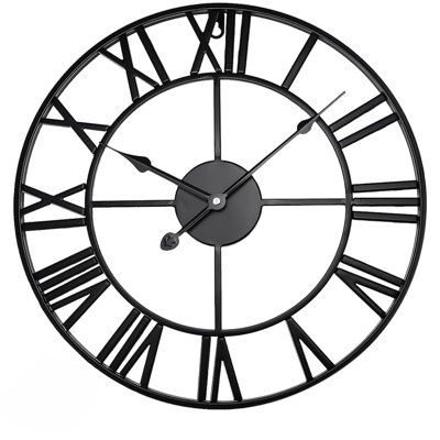 60CM LARGE SKELETON METAL ROMAN WALL CLOCK BIG NUMERALS GIANT OPEN ...