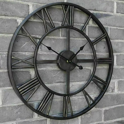 60CM Large Skeleton Metal Roman Wall Clock Big Numerals Giant Open ...